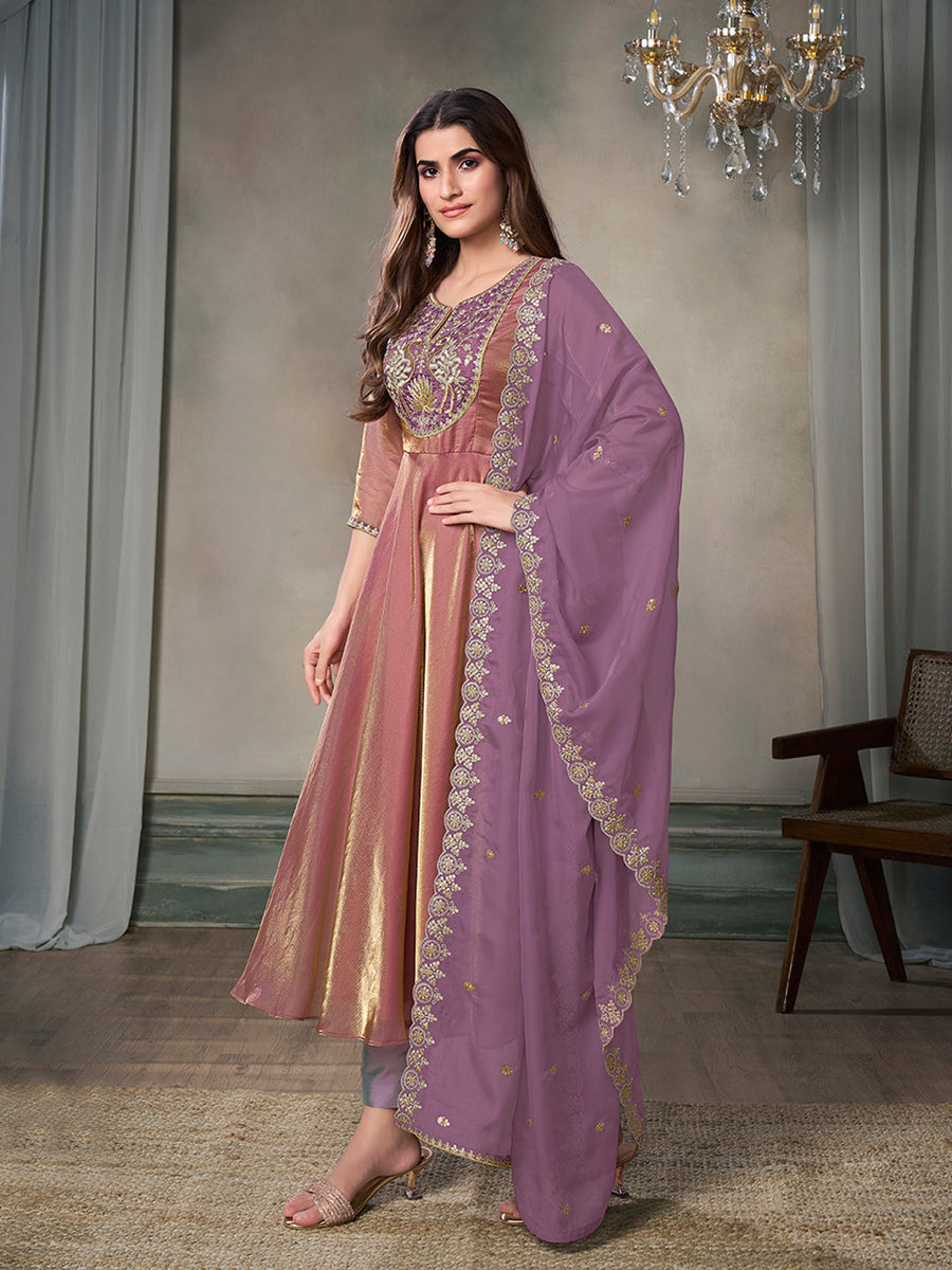 Women Floral Zari Sequinned A-Line Kurta Set with Embroidered Dupatta ...